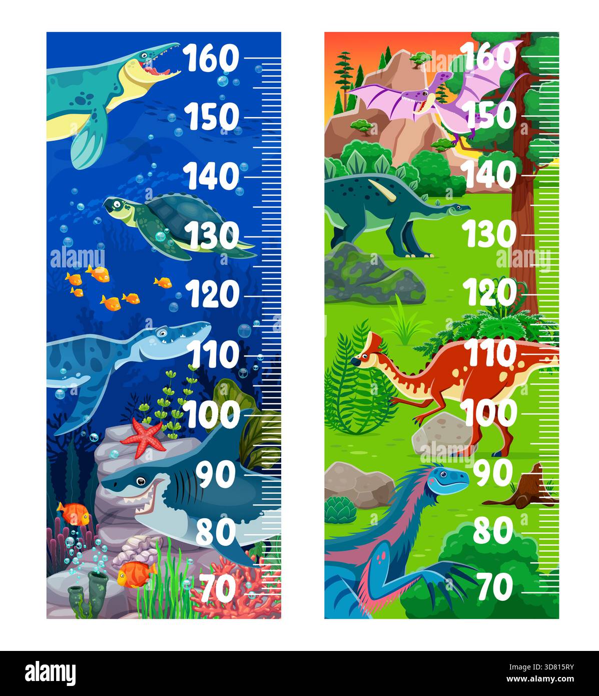 Kids height chart ruler with funny dinosaurs. Kids height chart, child ...