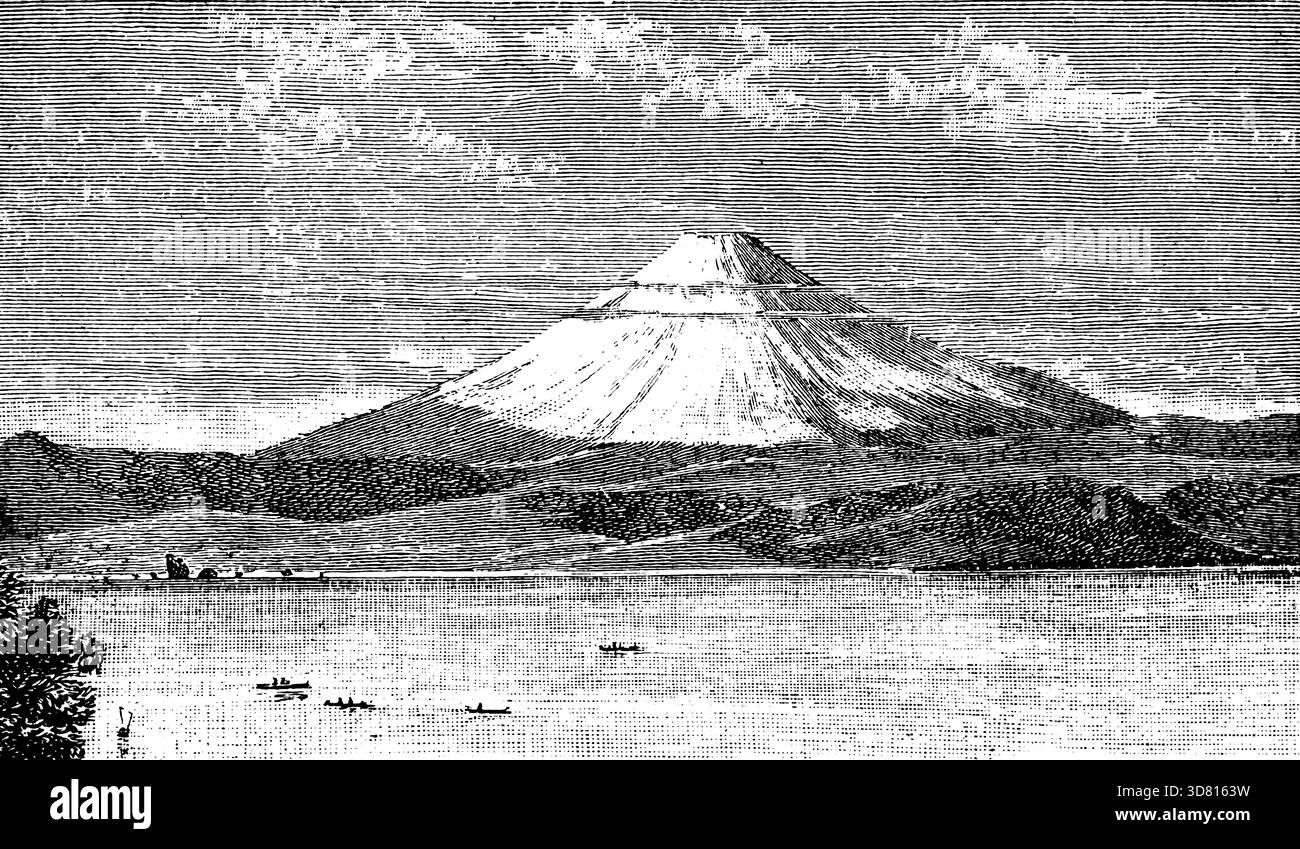 The snow-capped volcano Fuji (3776m) highest mountain in Japan, single ...