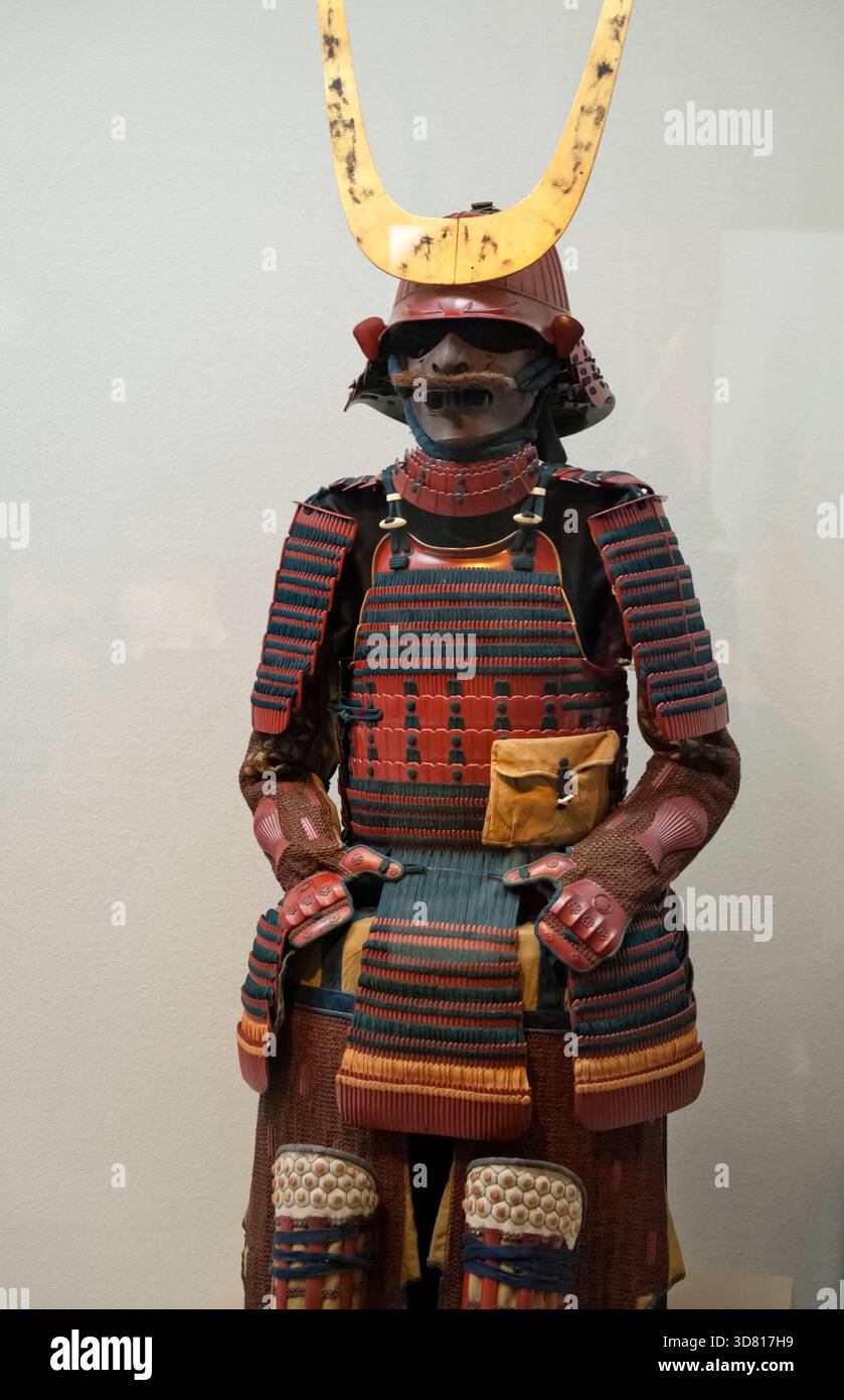 Museum display of authentic antique Japanese samurai armor or "yoroi ...