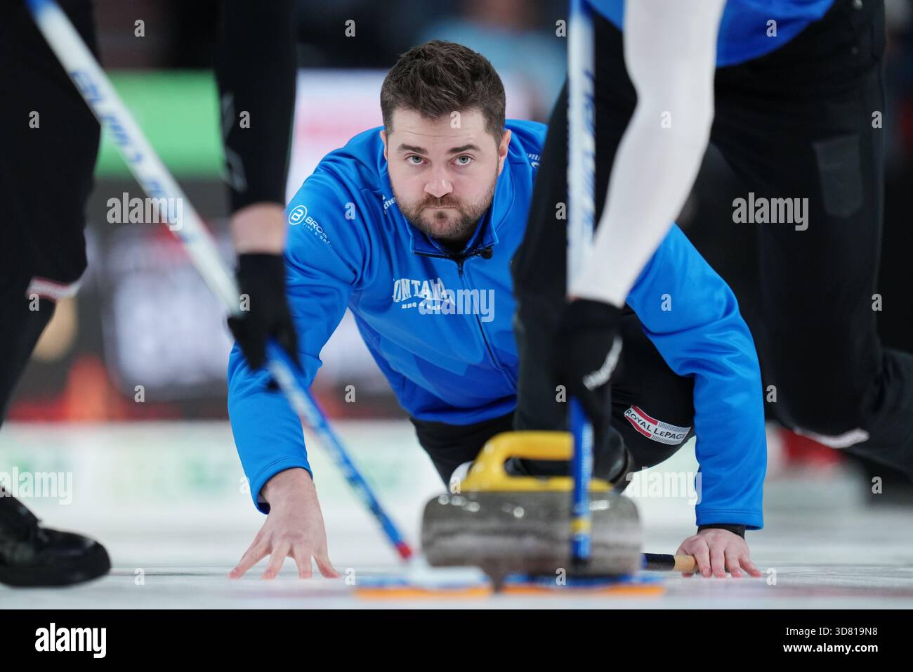 Skip Matt Dunstone watches his stone during Canadian Olympic curling ...