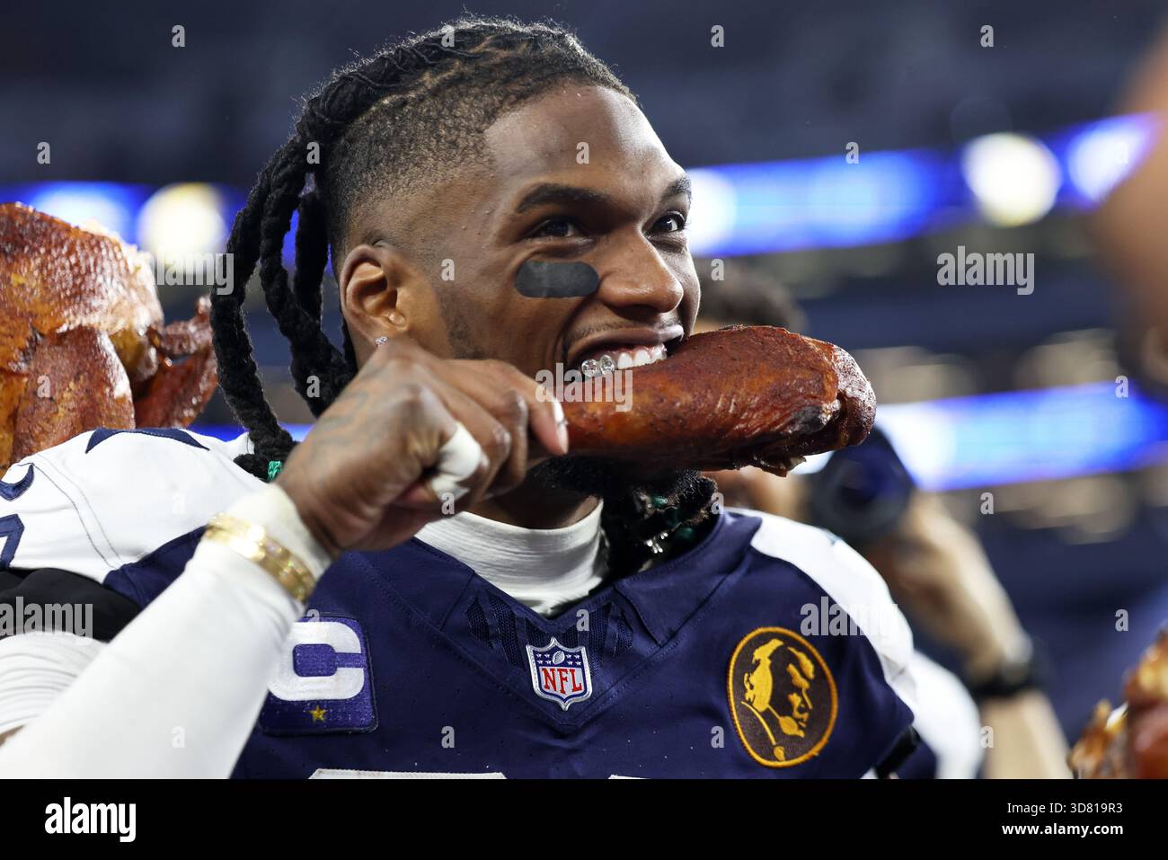 Dallas Cowboys wide receiver CeeDee Lamb celebrates with a turkey leg ...