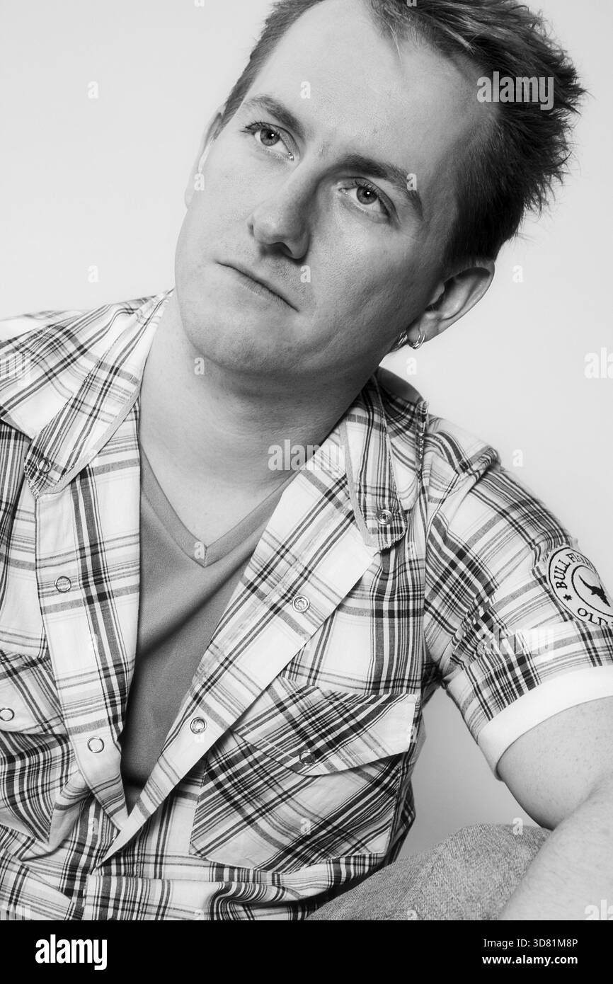 Male portrait against white Black and White Stock Photos & Images - Alamy