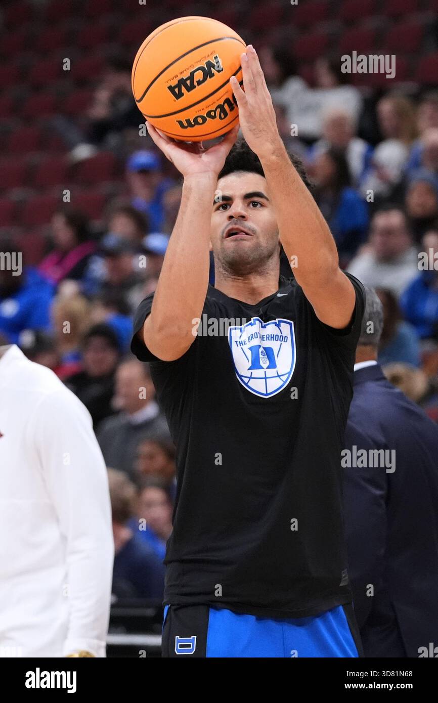 Duke guard Cayden Boozer warms up before an NCAA college basketball ...