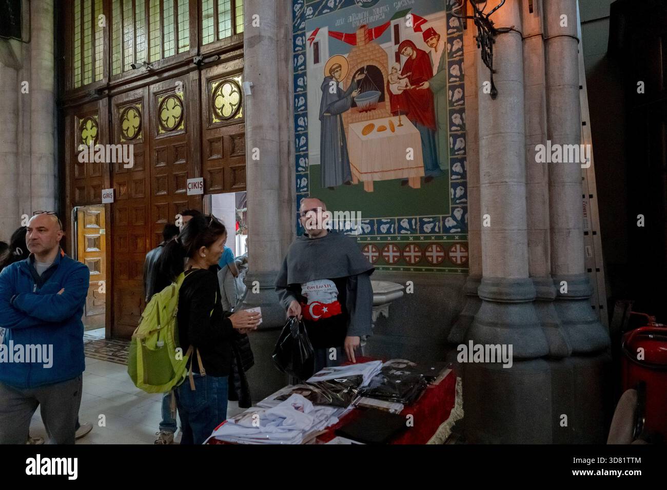 Tourists are seen walking around inside St. Antuan Church. Tourists and ...