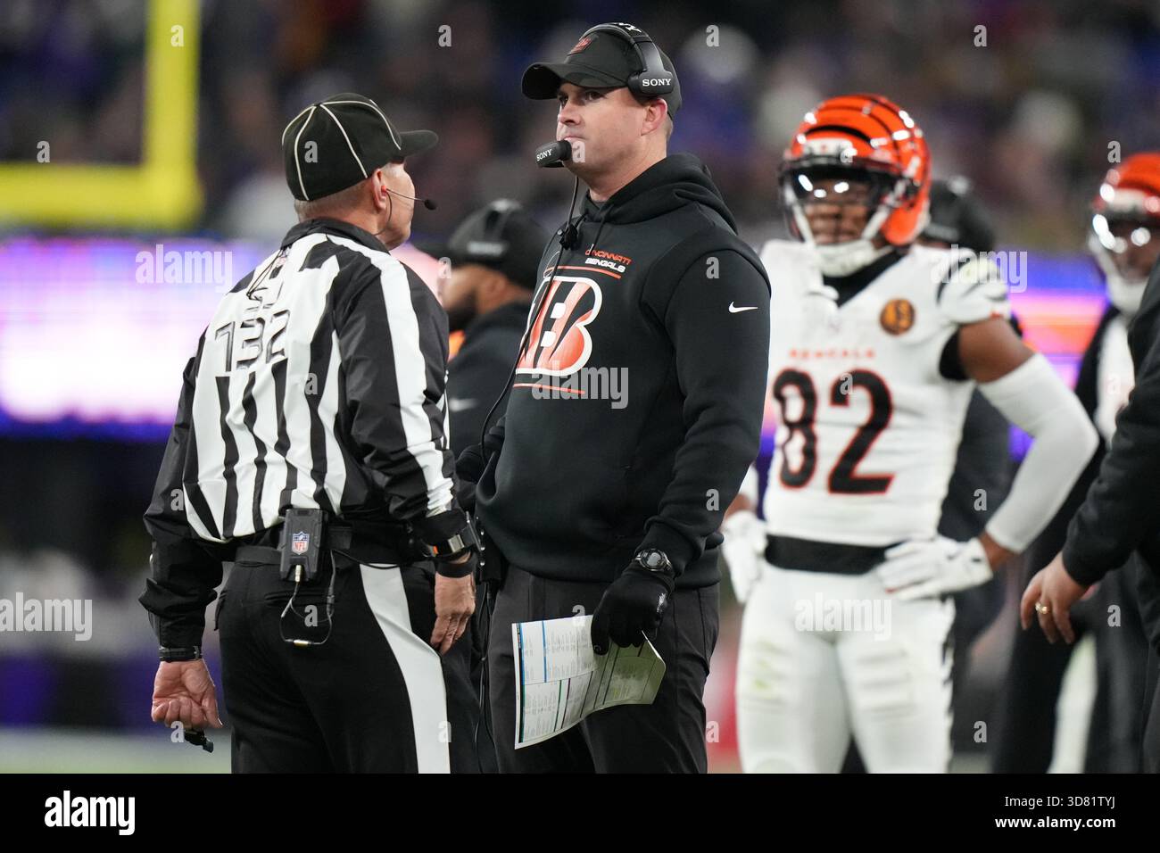 Cincinnati Bengals head coach Zac Taylor looks out from the side line ...