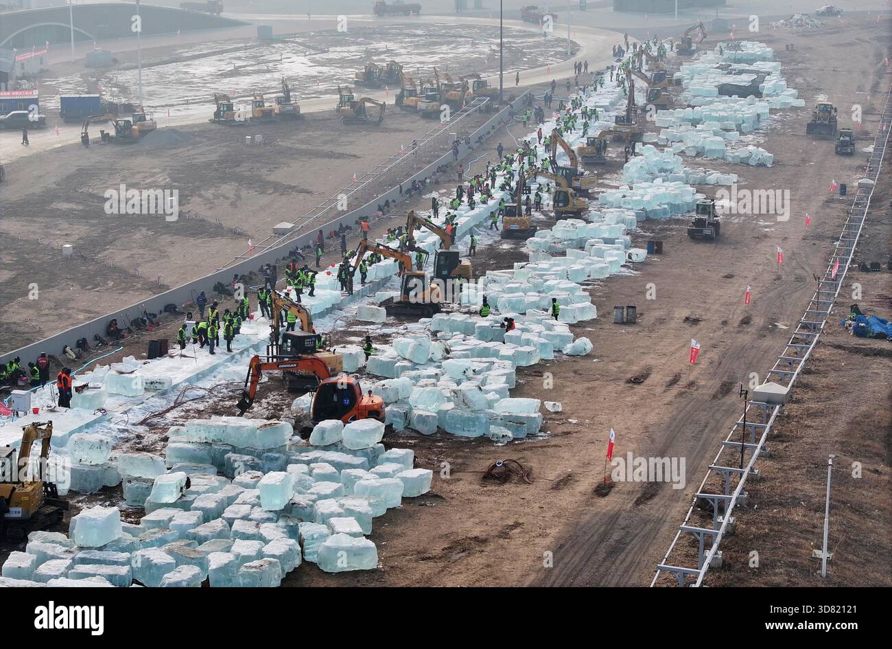 Aerial photo shows the super ice slide of the 27th edition of the ...
