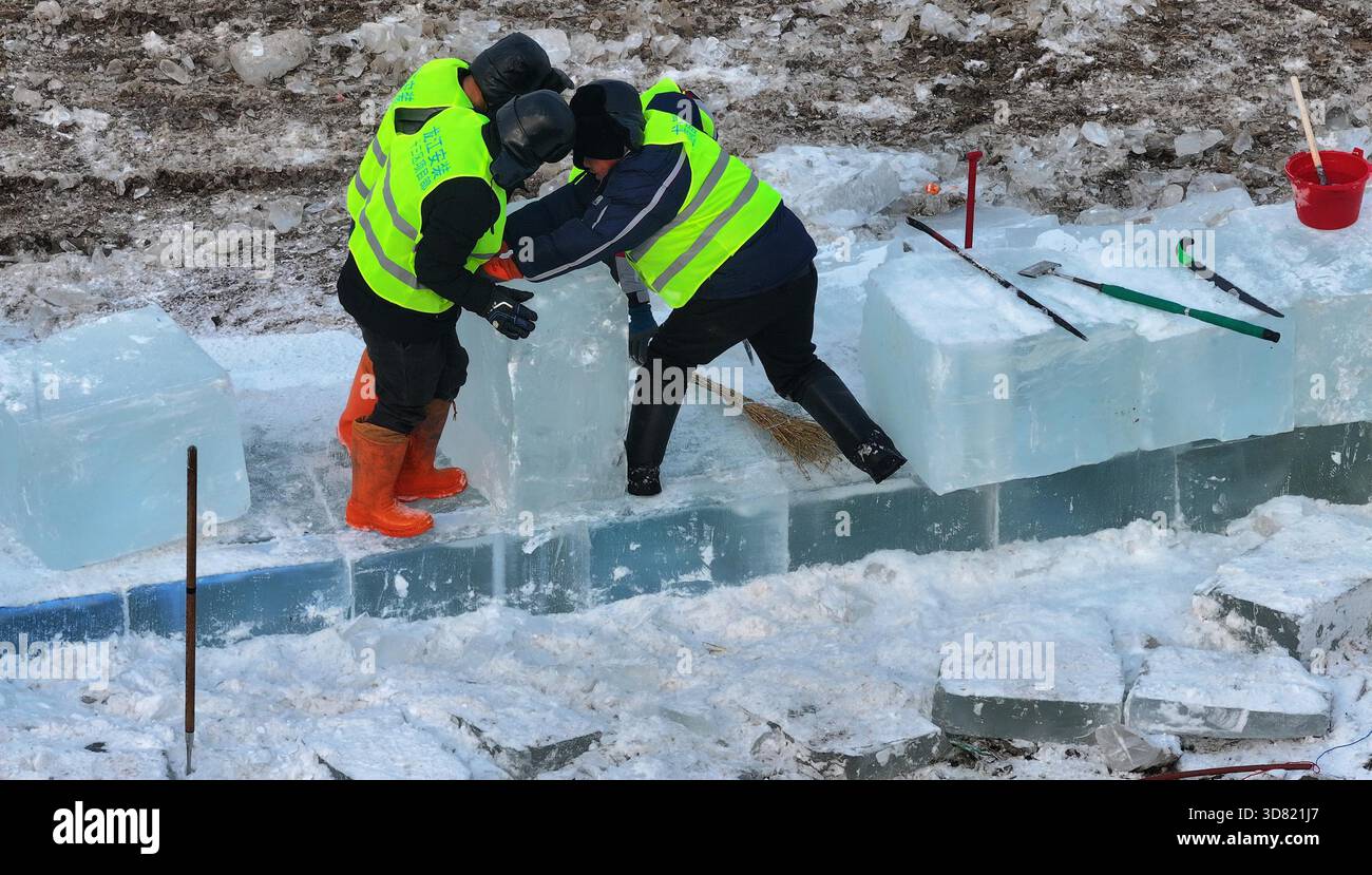 Aerial photo shows the super ice slide of the 27th edition of the ...