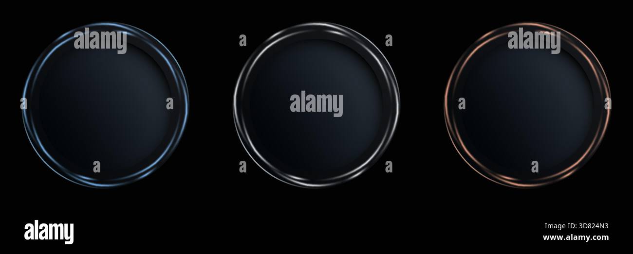 glowing metallic circle rings on a black background for modern digital ...