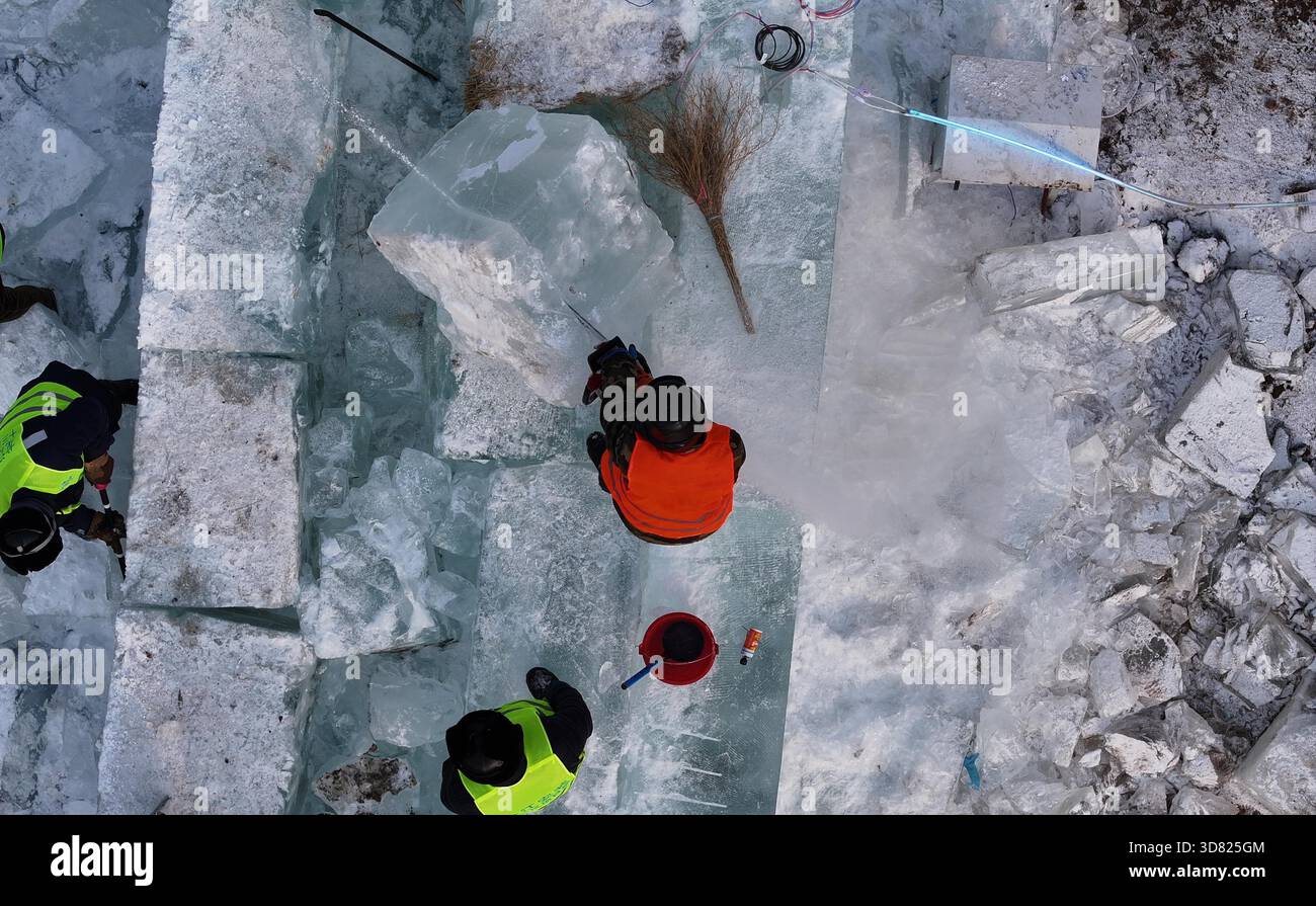 Aerial photo shows the super ice slide of the 27th edition of the ...