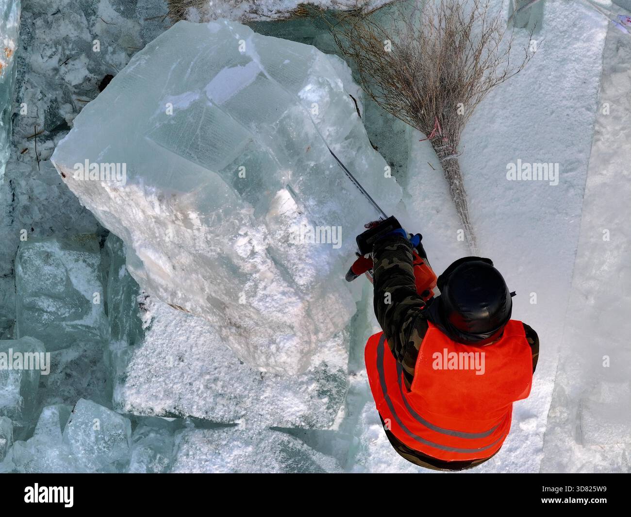 Aerial photo shows the super ice slide of the 27th edition of the ...