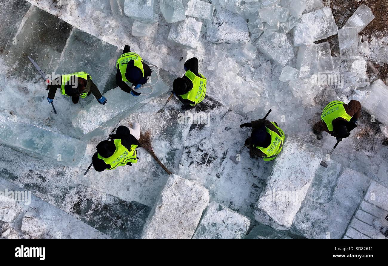 Aerial photo shows the super ice slide of the 27th edition of the ...