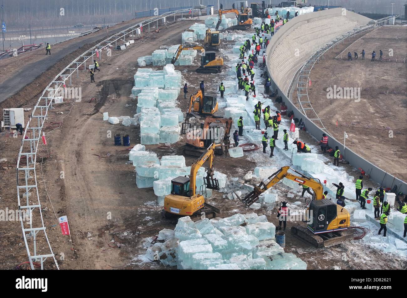 Aerial photo shows the super ice slide of the 27th edition of the ...