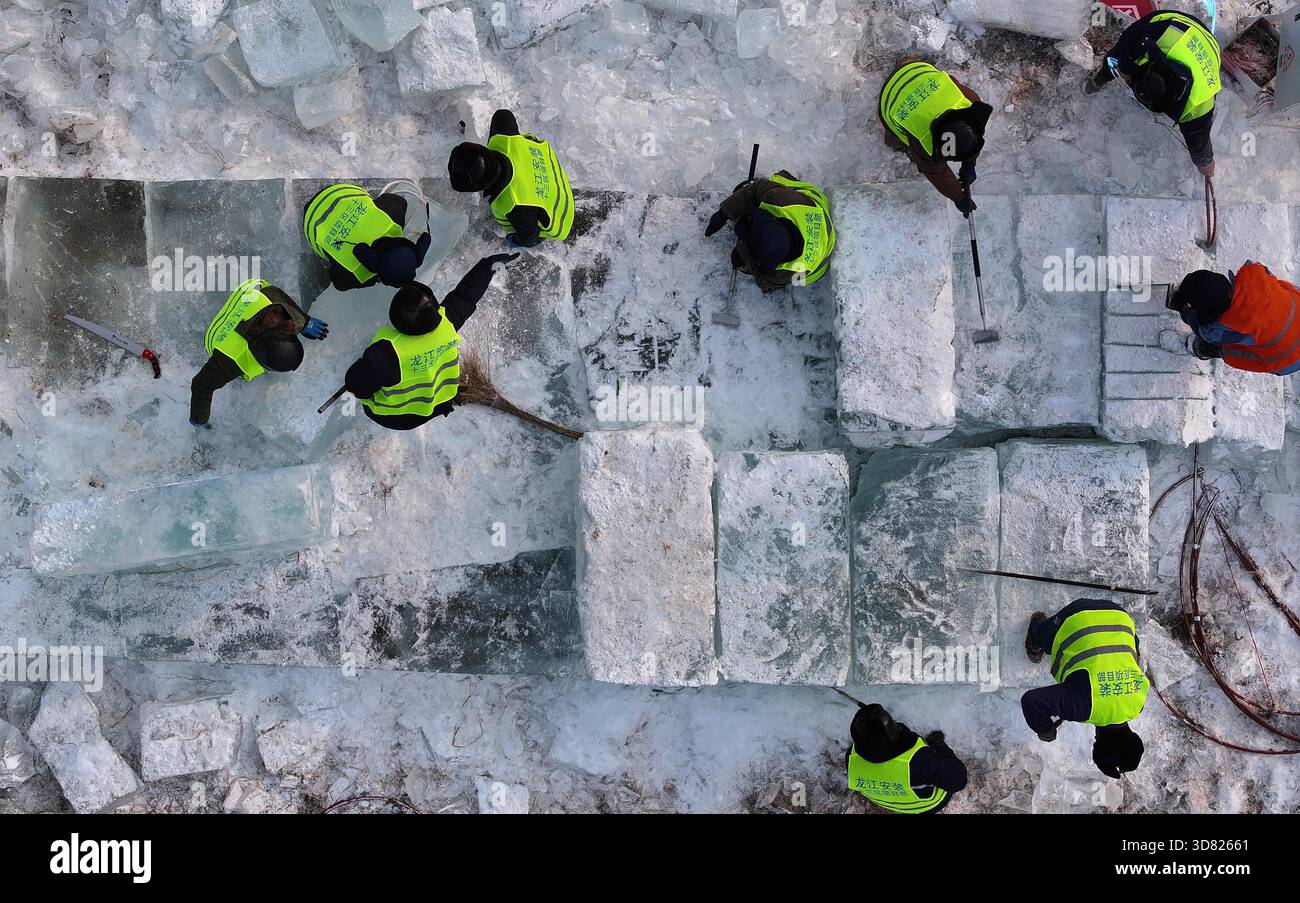 Aerial photo shows the super ice slide of the 27th edition of the ...