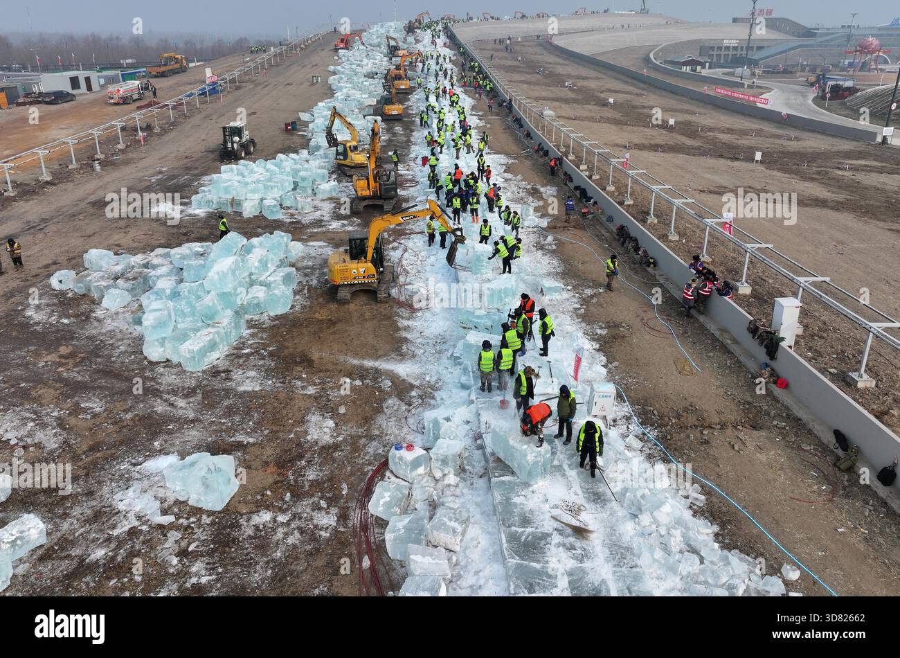 Aerial photo shows the super ice slide of the 27th edition of the ...