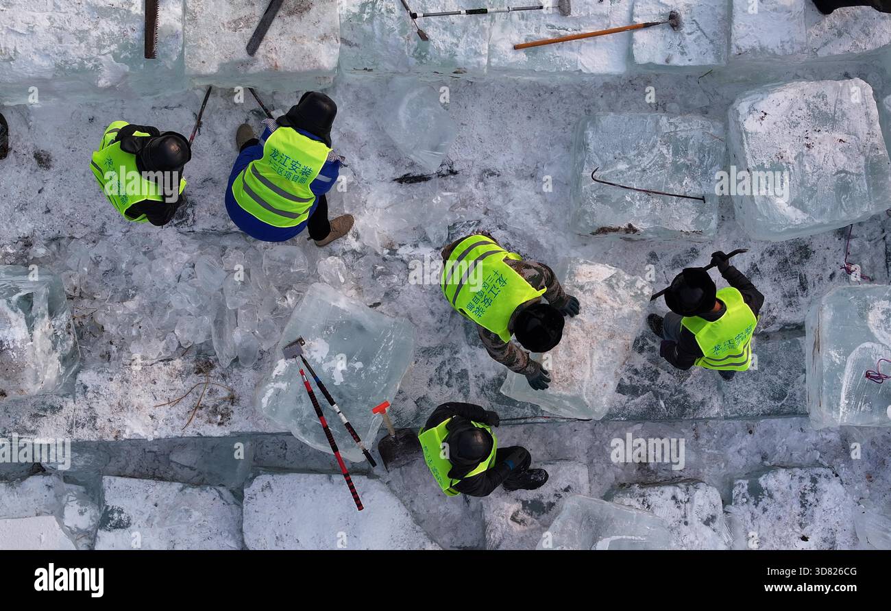 Aerial photo shows the super ice slide of the 27th edition of the ...