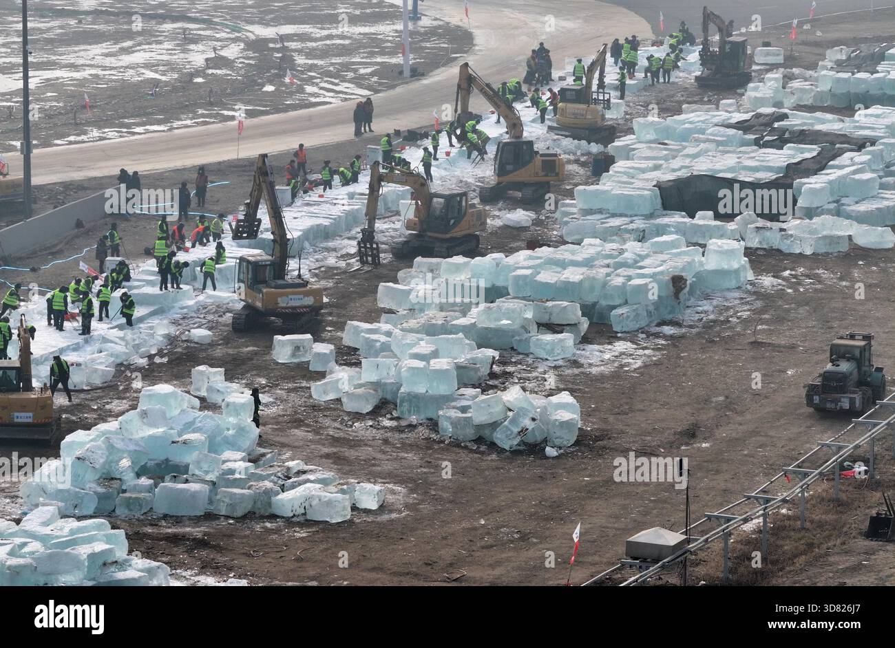 Aerial photo shows the super ice slide of the 27th edition of the ...