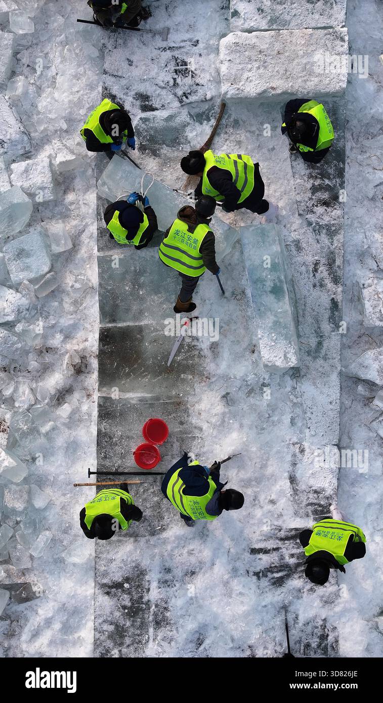 Aerial photo shows the super ice slide of the 27th edition of the ...