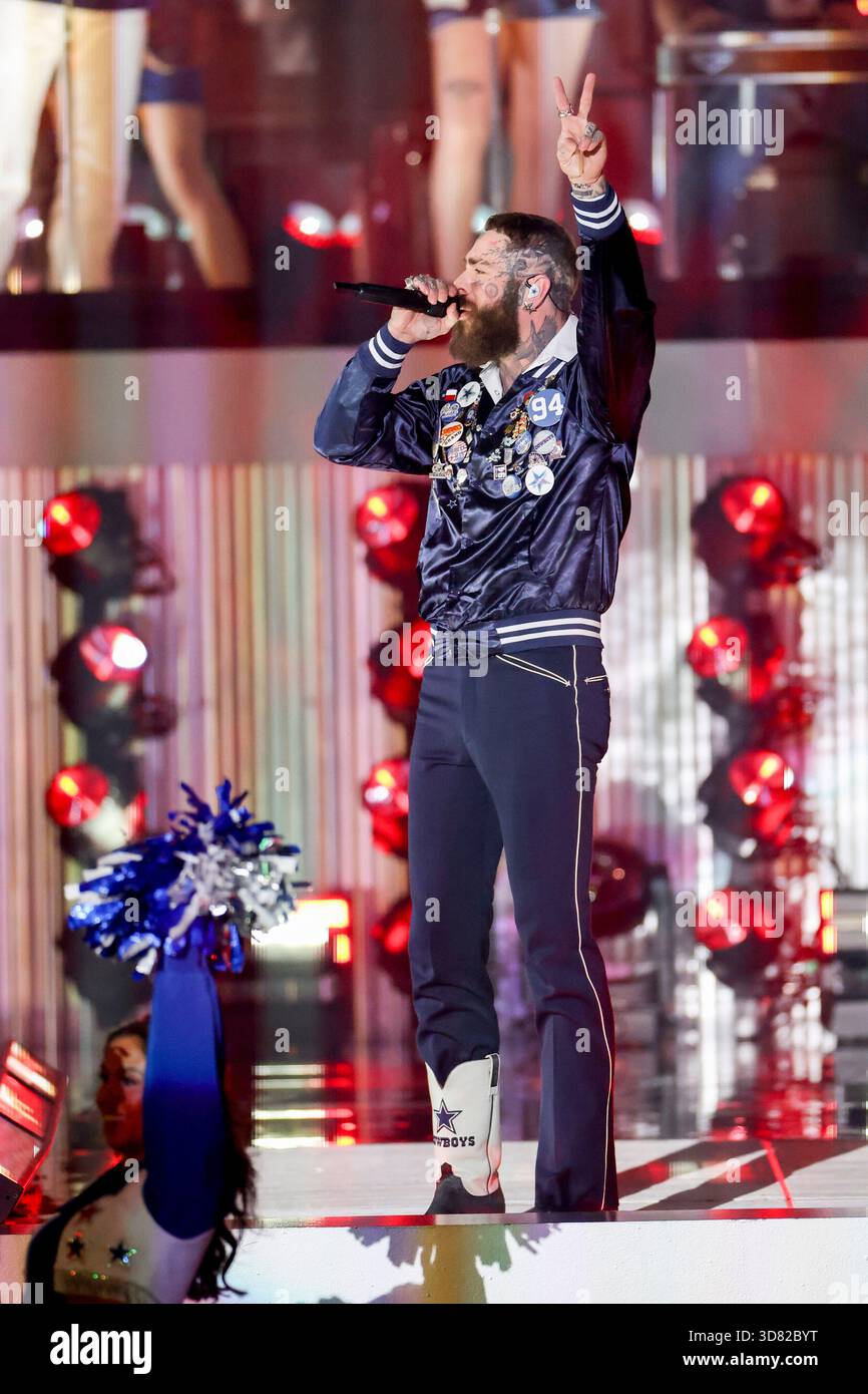 Post Malone performs during halftime of an NFL football game between ...