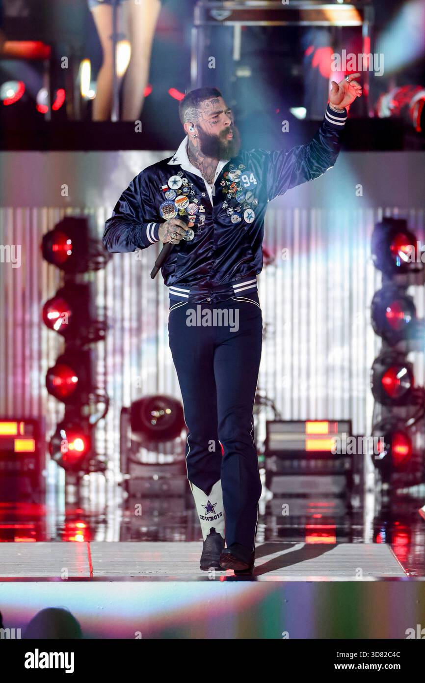 Post Malone performs during halftime of an NFL football game between ...