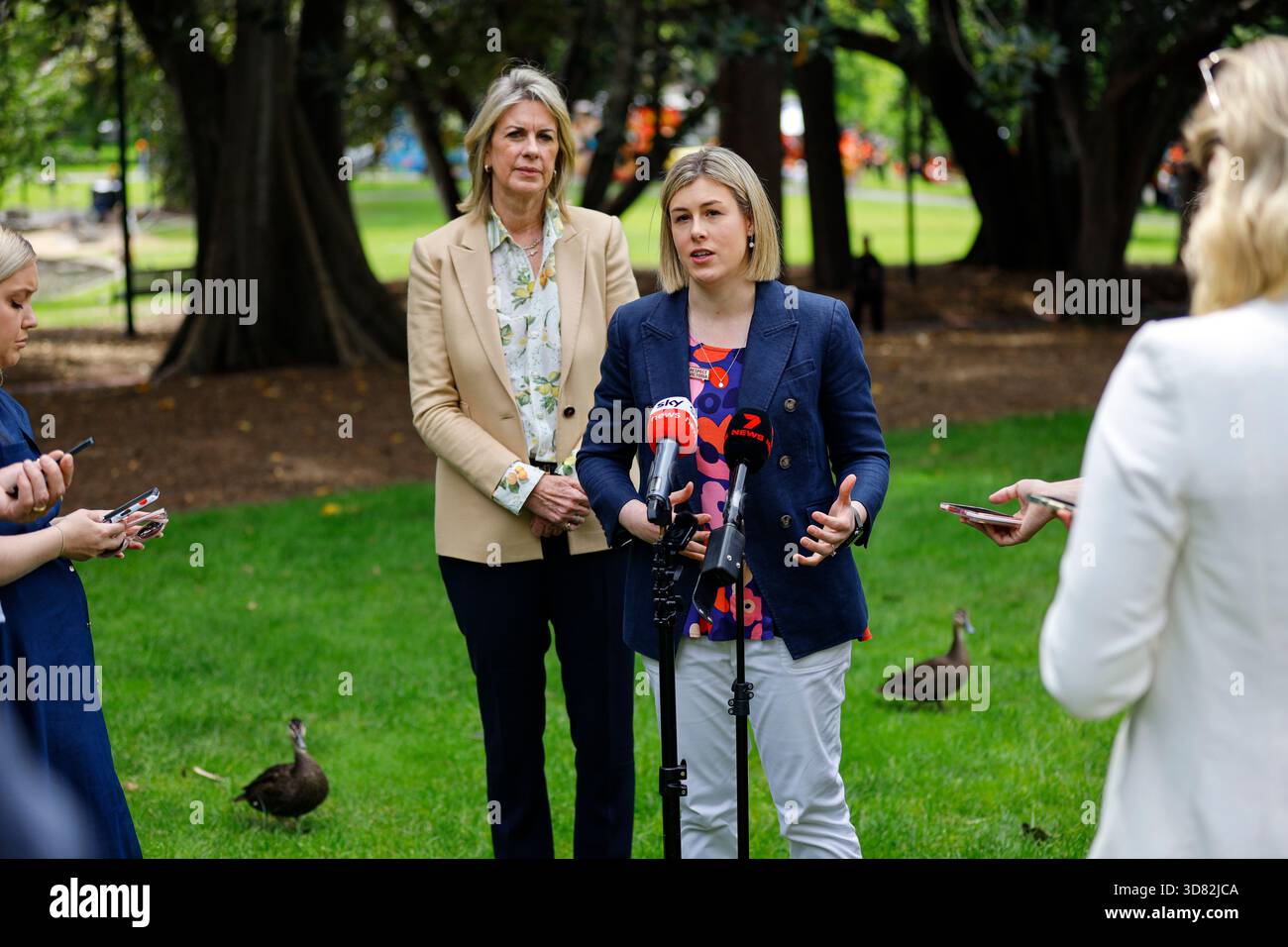 Jess Wilson, Victorian Liberal Party leader, is seen speaking to the ...