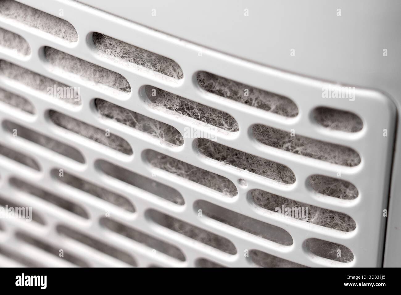Dust clogged air purifier filter. Dirty used HVAC element. Home ...
