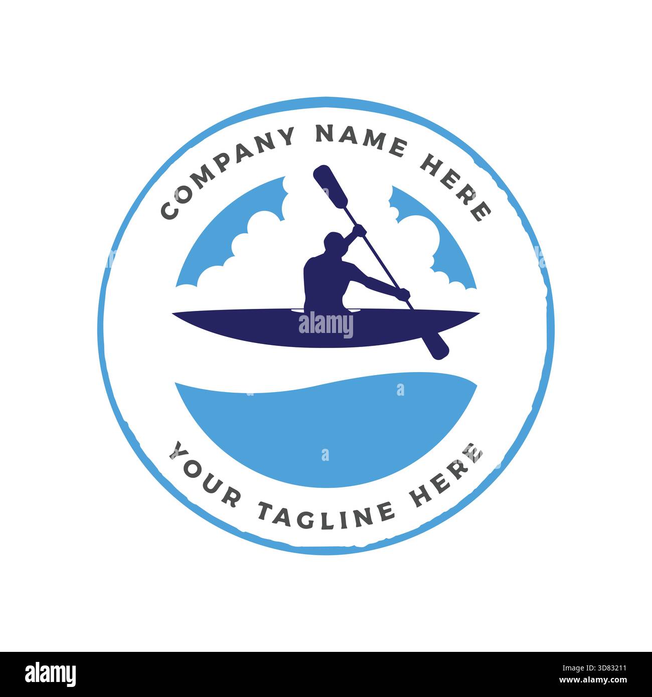 Silhouette of a man paddling in a canoe or kayak for a river kayaking ...