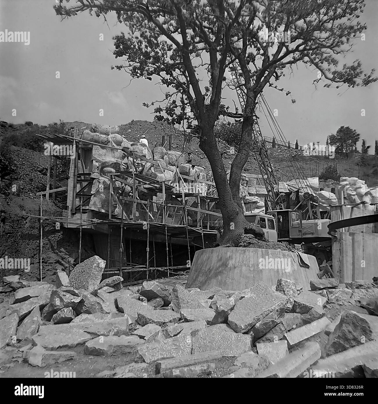 Crimea, USSR - 1968: Construction of a monumental sculptural complex on ...
