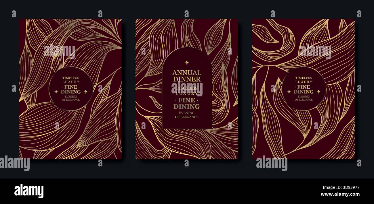 Premium burgundy and gold invitation design, elegant floral accents ...
