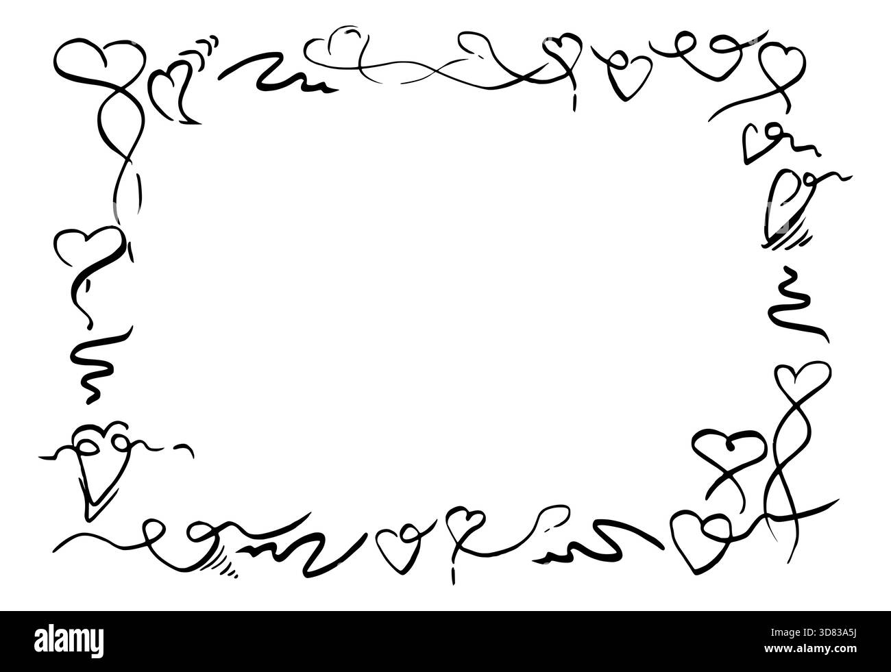 Playful whimsical doodle sketch hearts, beating pulse lines aligned in ...
