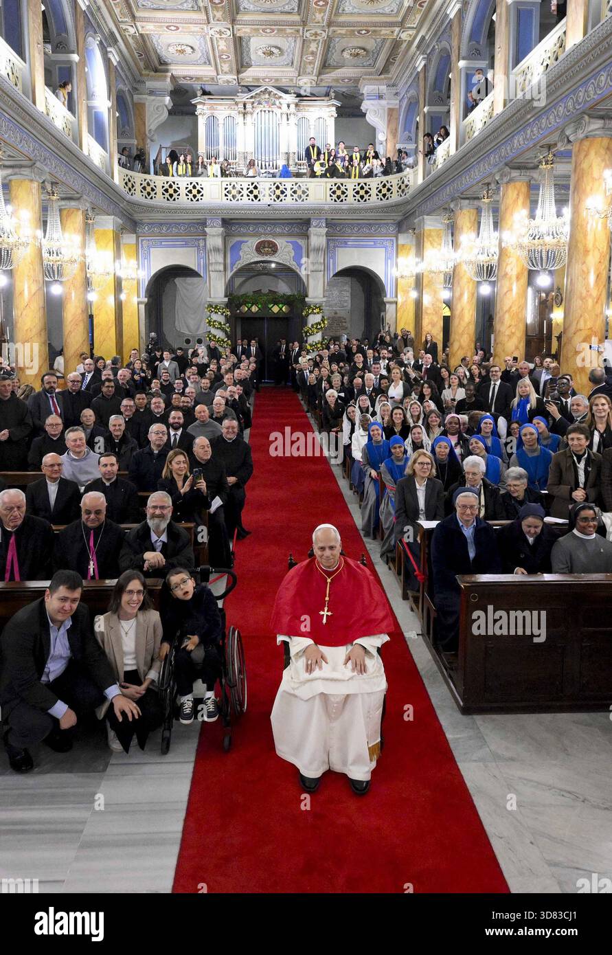 Pope Leo XIV meets with members of the clergy and lay people at the ...