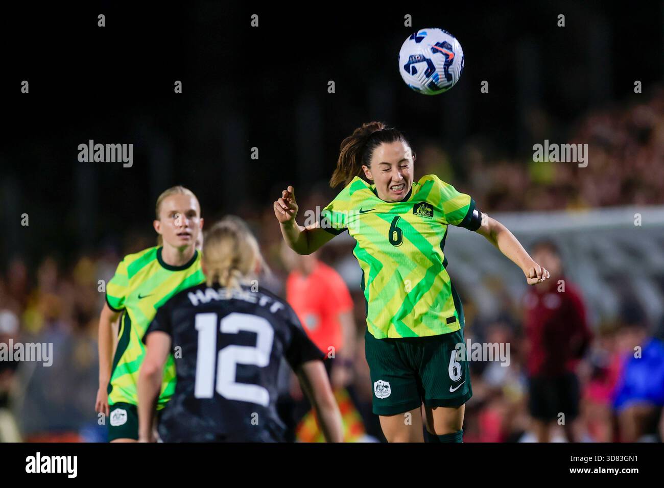 Clare Wheeler of the Matildas heads the ball during the International ...