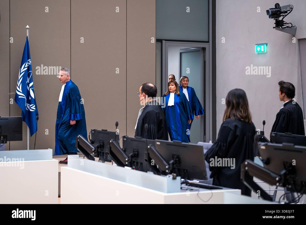 Judges enter the court room of the International Criminal Court (ICC ...