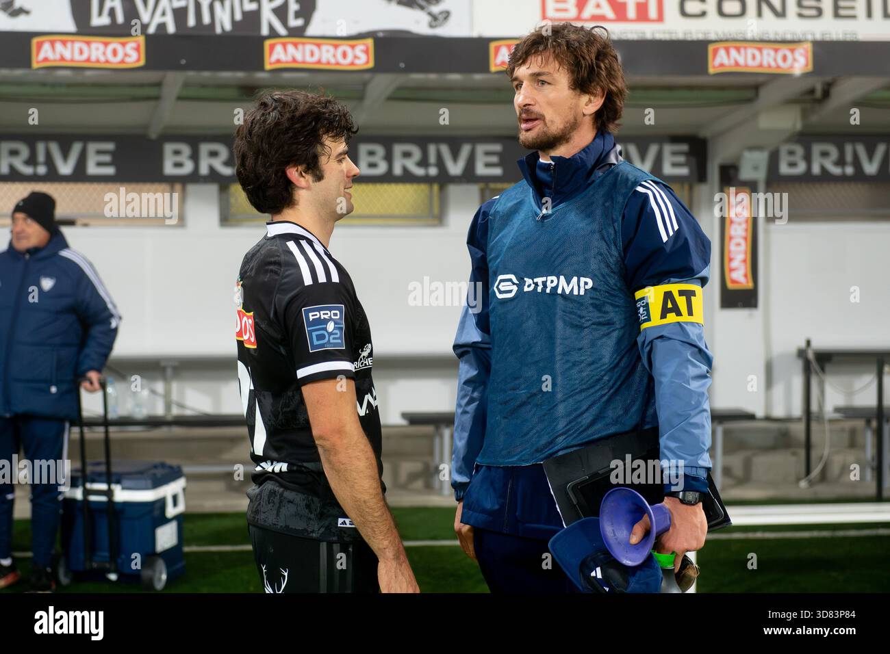 Mathis Galthie of Colomiers and Aurelien Beco of Brive during the Pro ...