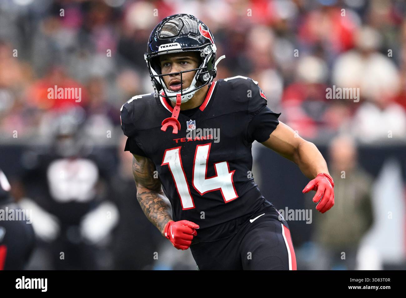 Houston Texans wide receiver Jaylin Noel (14) runs a route against the ...