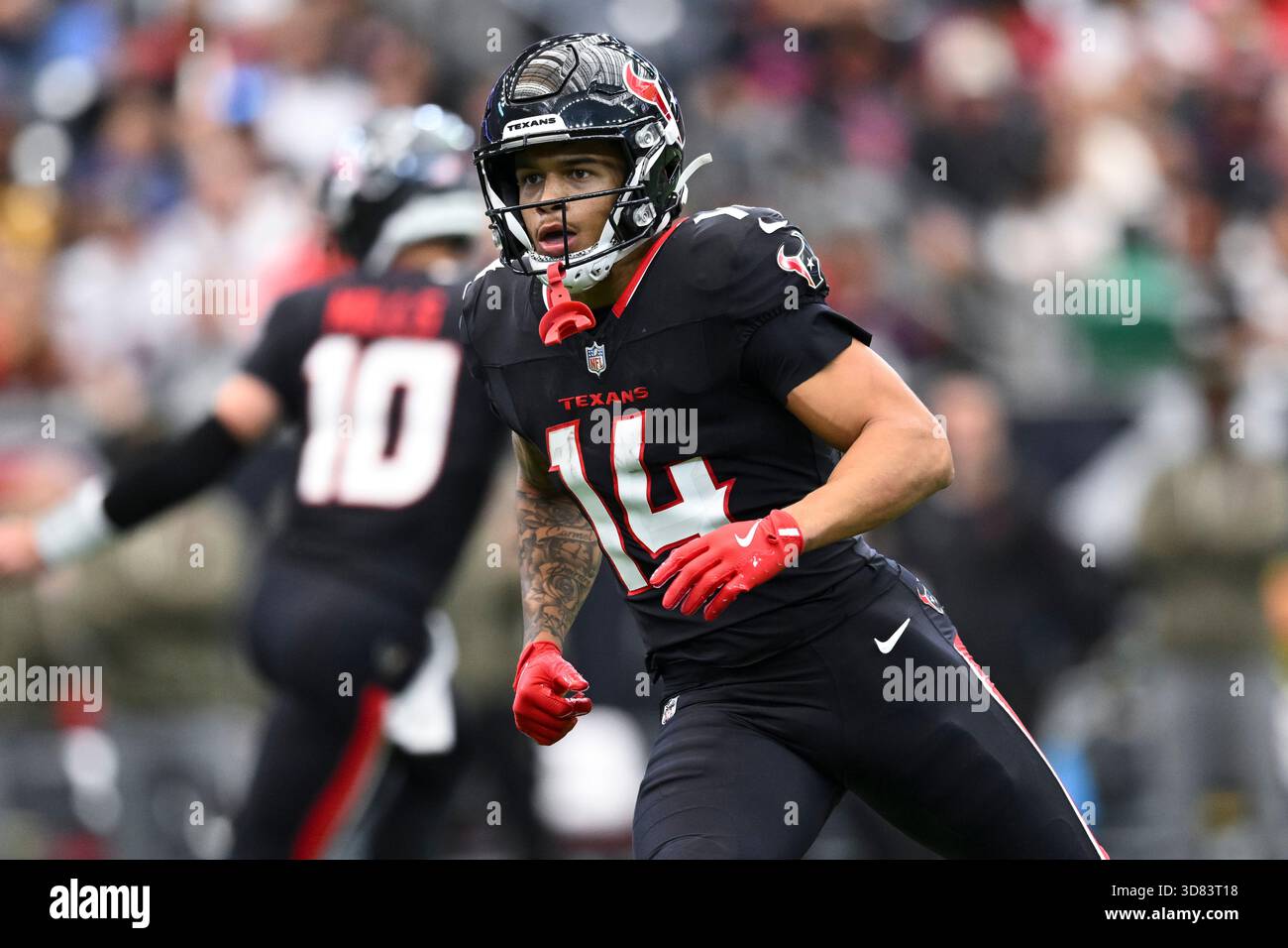 Houston Texans wide receiver Jaylin Noel (14) runs a route against the ...