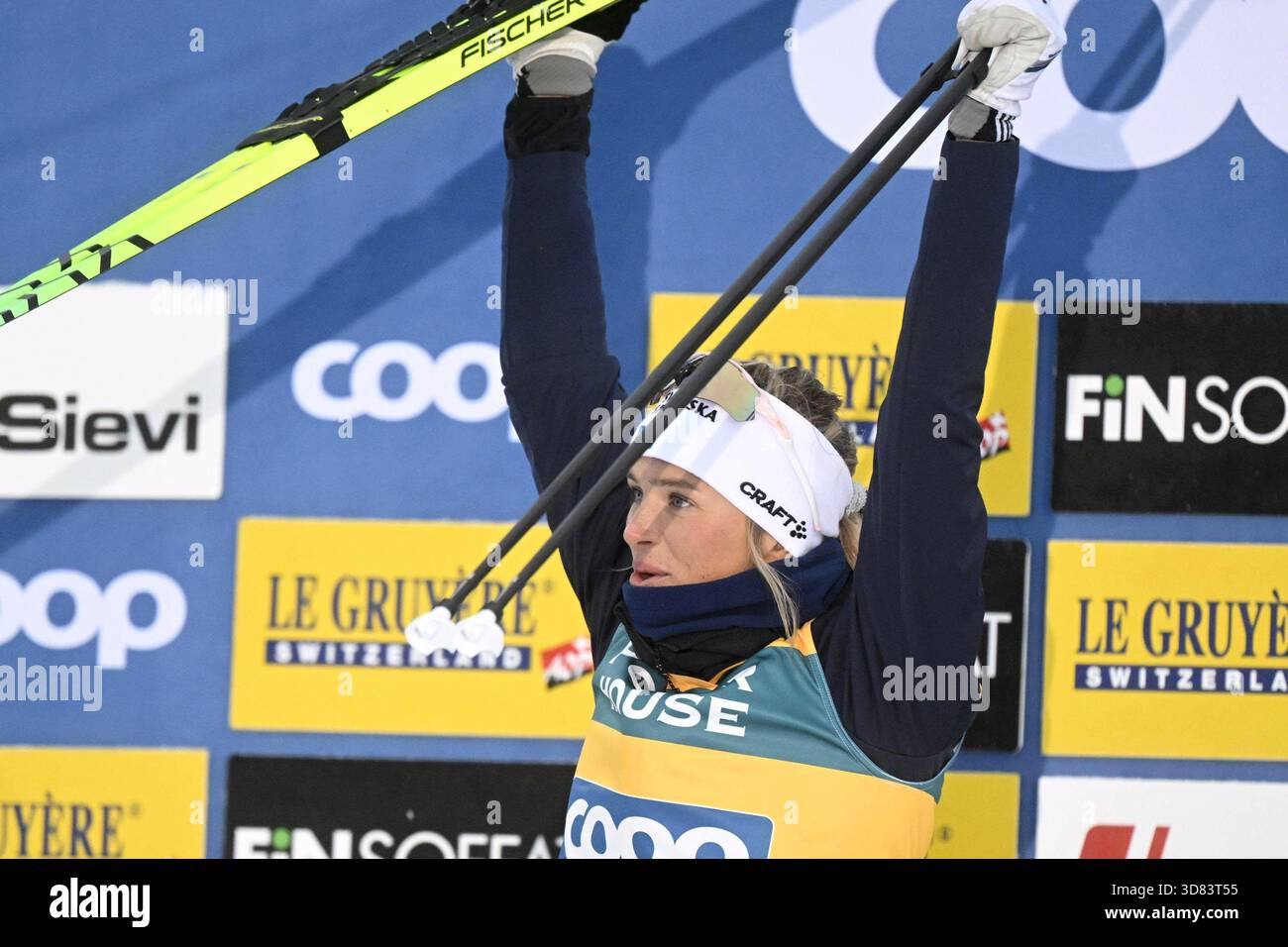 Winner Frida Karlsson of Sweden celebrates on the podium after the ...