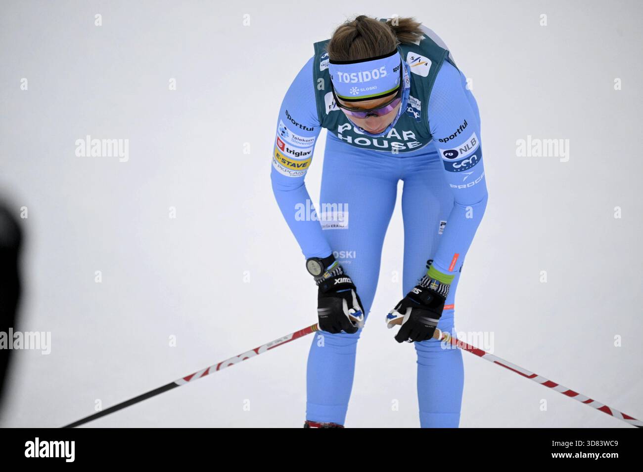Anna Mandeljc of Slovenia reacts after competing in the women's cross ...