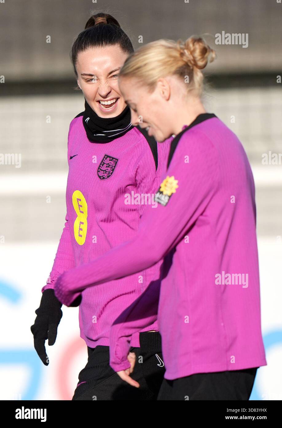 England's Niamh Charles (left) and Grace Fisk during a training session ...