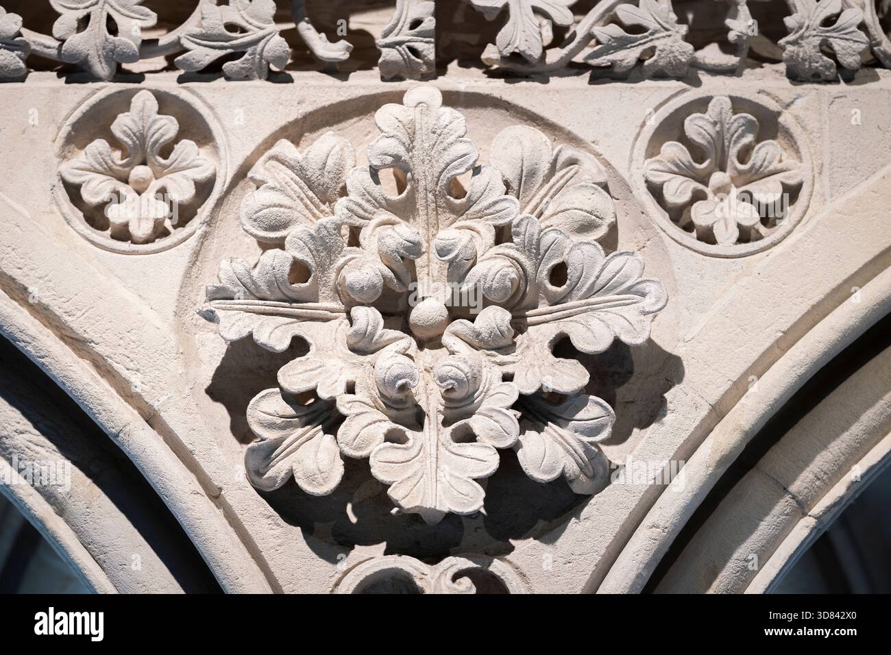 Gothic stone carving with floral motifs in Mont Saint-Michel Abbey ...