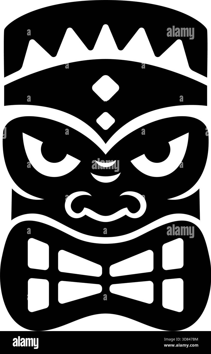 Tribal tiki mask with bowtie teeth and diamond crown. Polynesian style ...