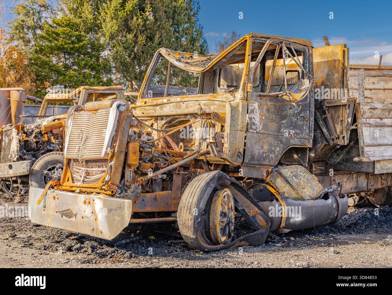 large farm truck destroyed by fire at the Wells Farm in Northville ...