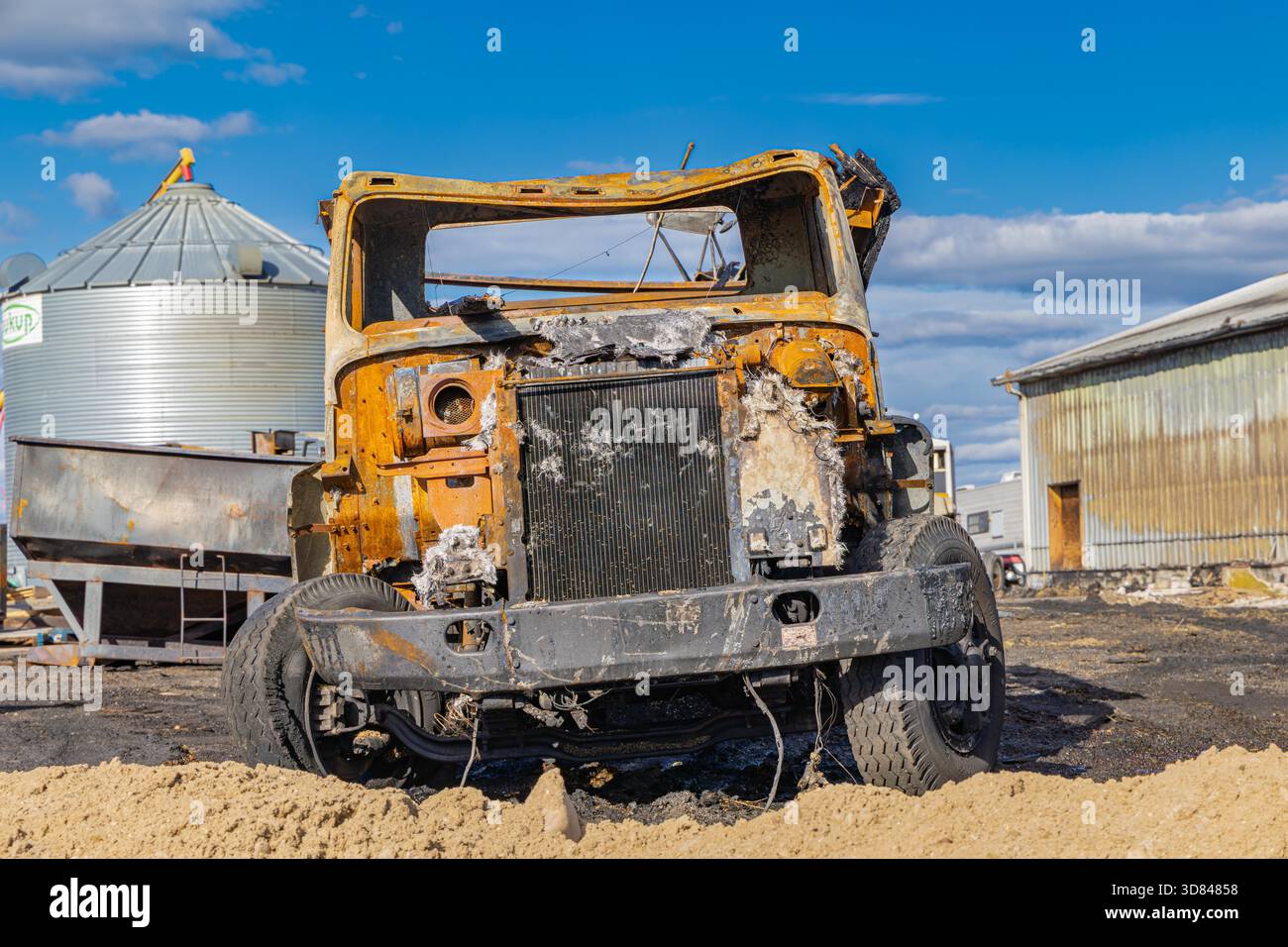 large farm truck destroyed by fire at the Wells Farm in Northville ...