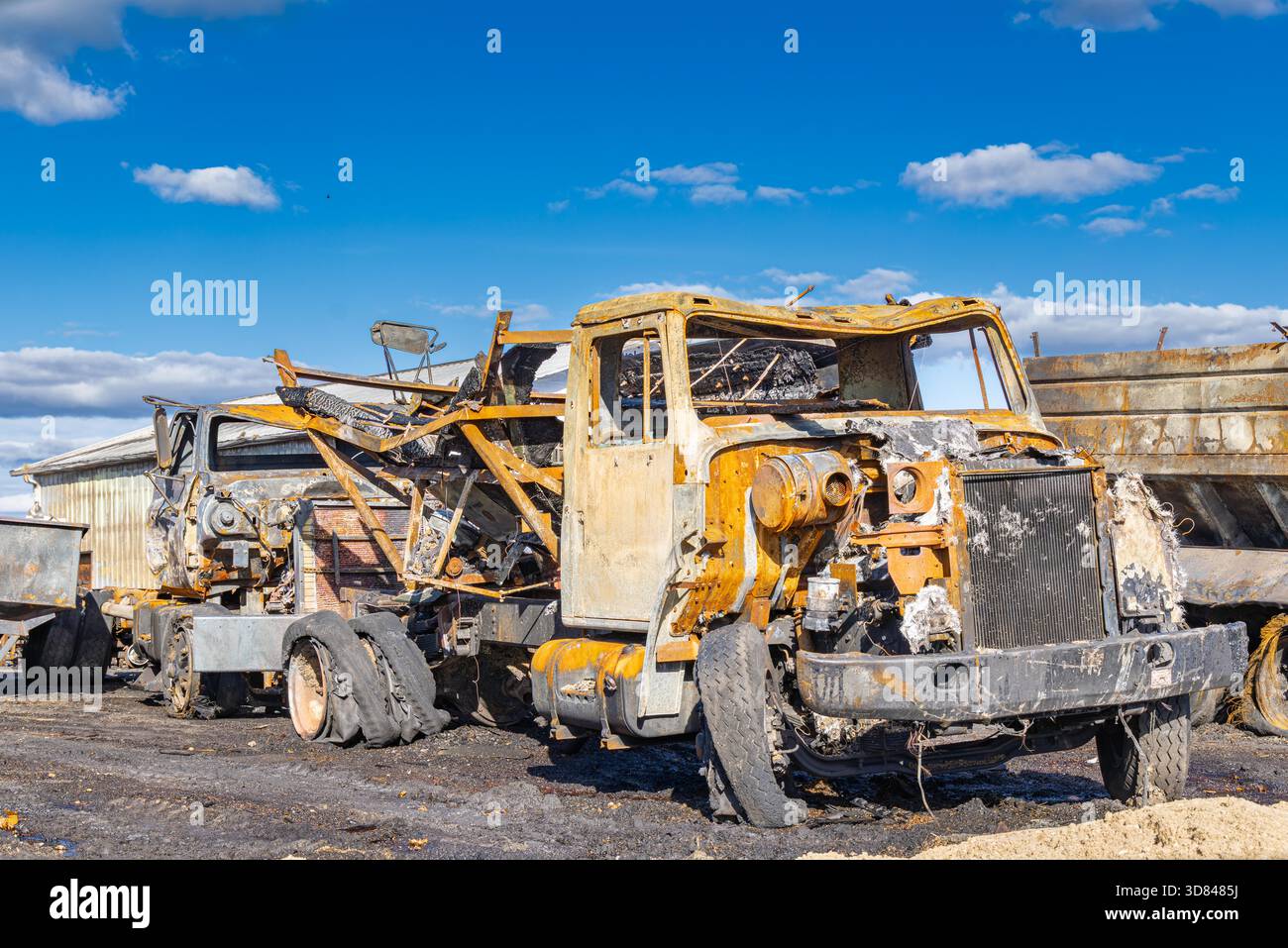 large farm truck destroyed by fire at the Wells Farm in Northville ...