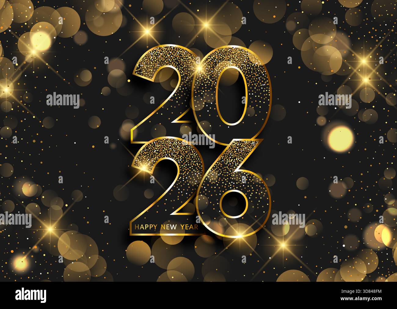 Happy New Year background with a glittery gold numbers and bokeh lights ...