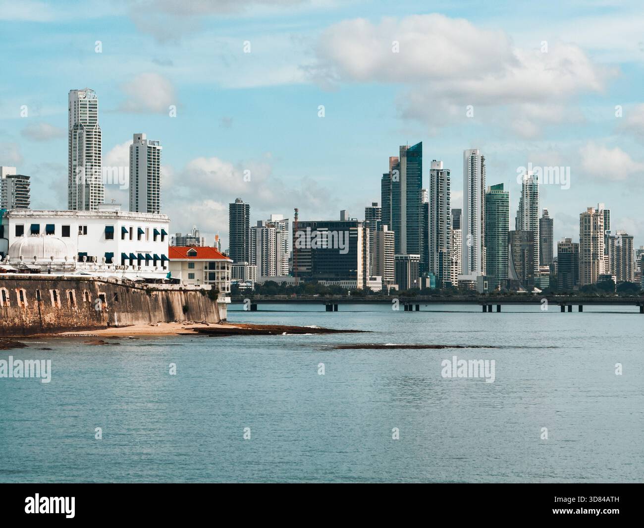 View of Panama City’s modern skyline from Casco Viejo, overlooking the ...