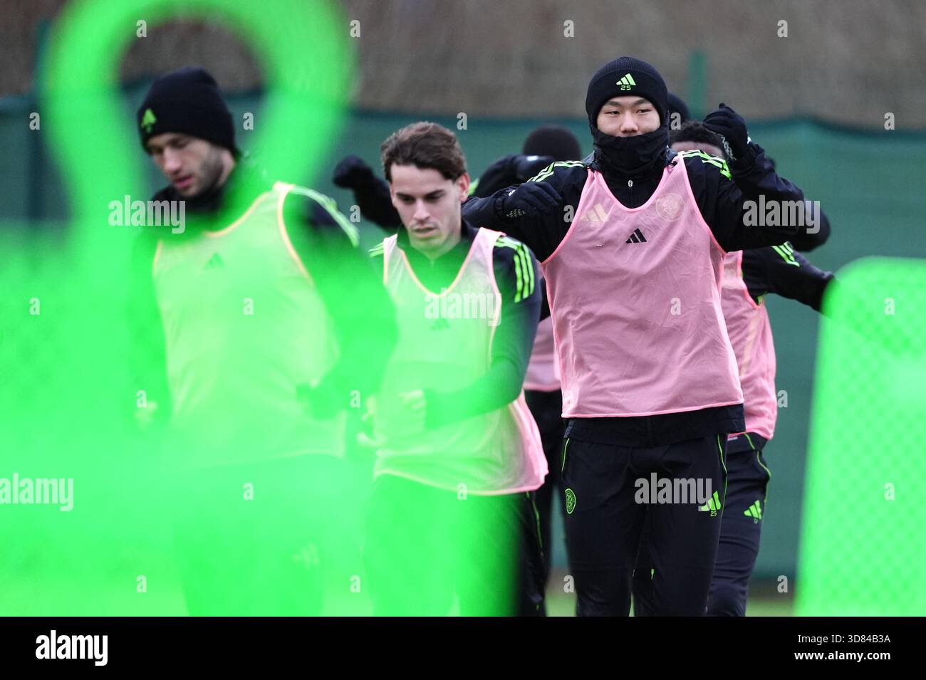 Celtic's Hayato Inamura (right) and team-mates during a training ...