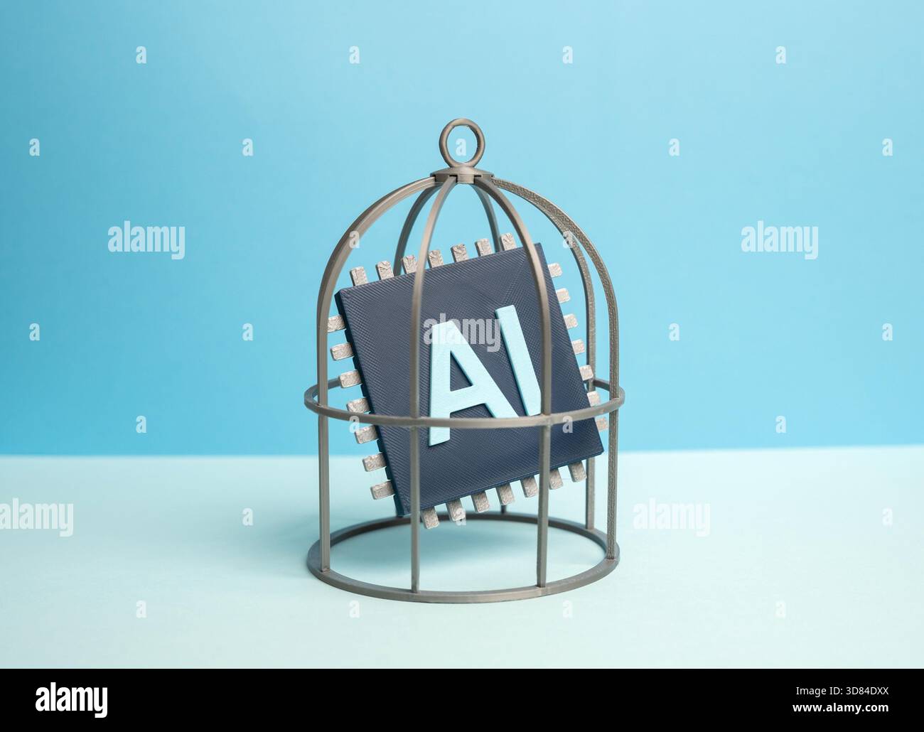 An AI computer chip locked in a birdcage. Control over artificial ...