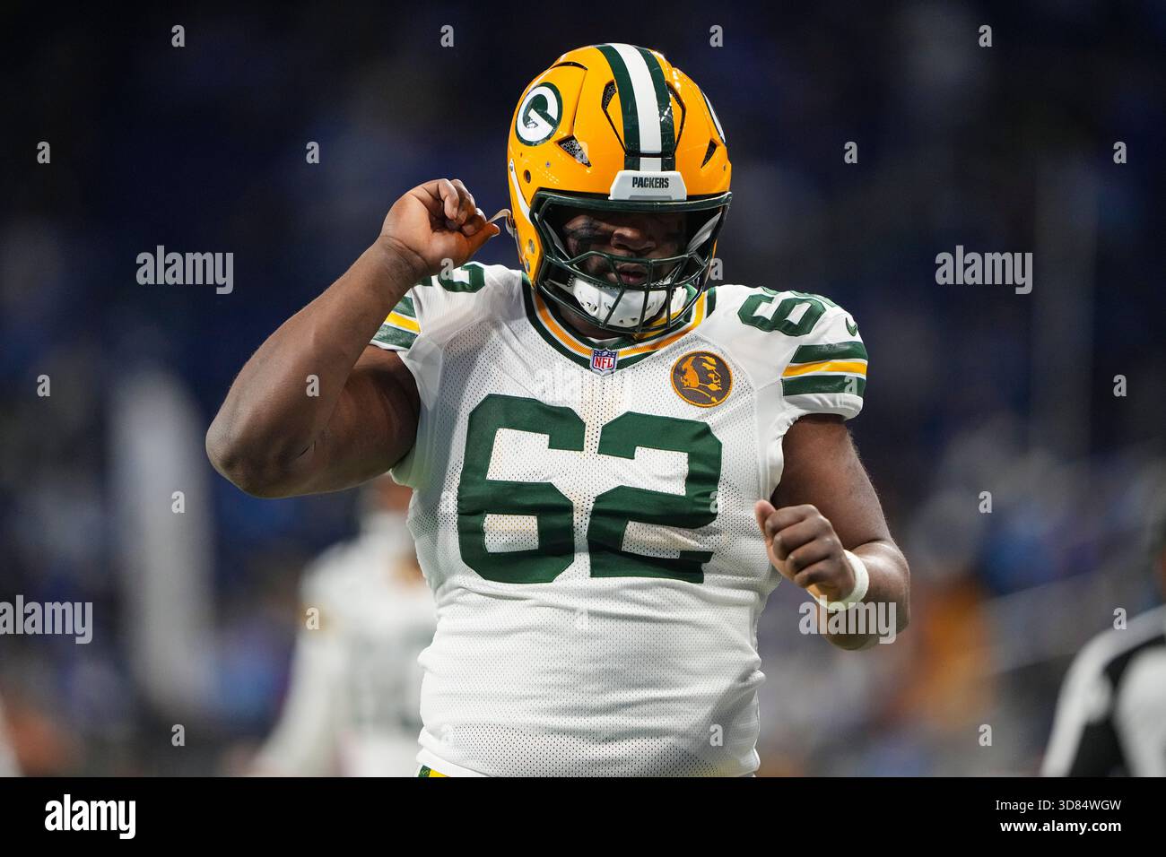 Green Bay Packers offensive lineman Jacob Monk (62) plays against the ...