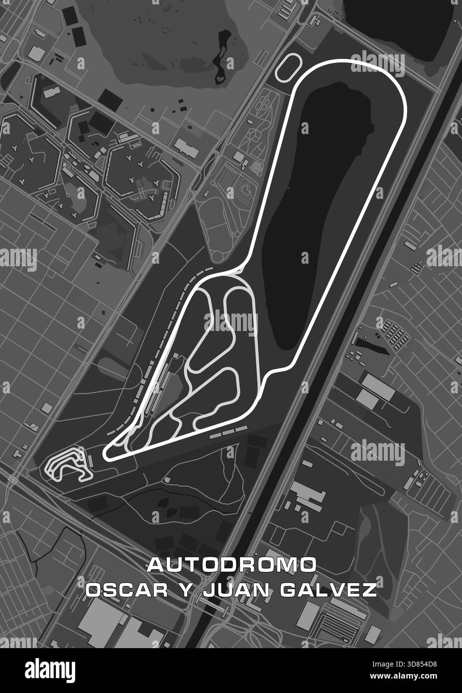 A grayscale map depicts the Autódromo Oscar y Juan Gálvez race track ...