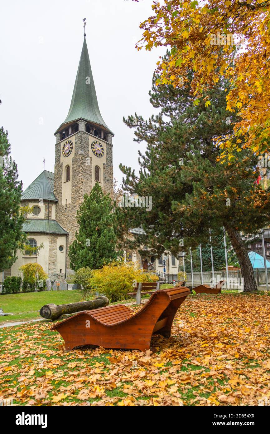 Church of St Mauritius in Autumn. Zermatt, Switzerland Stock Photo - Alamy